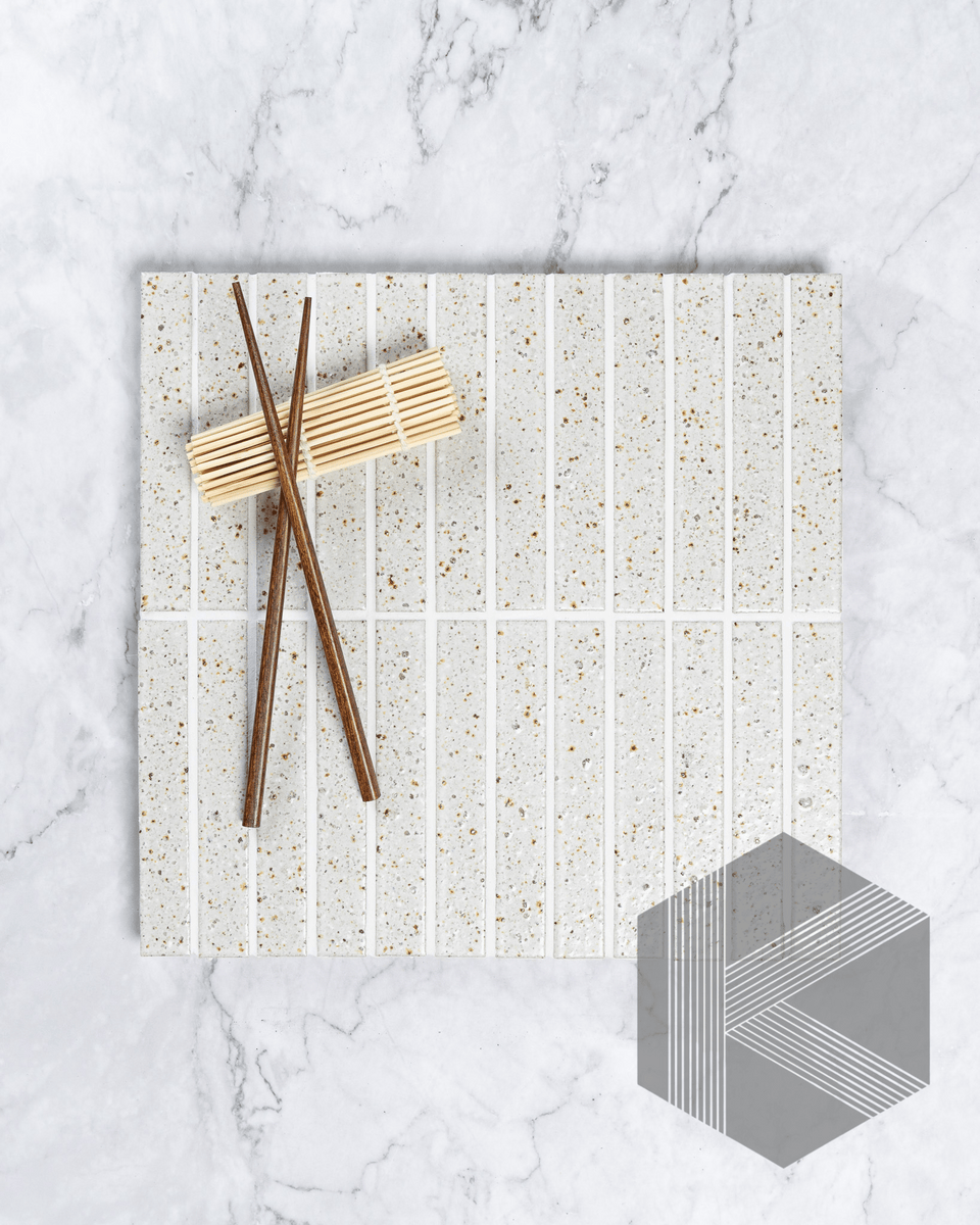 Hatsuborder White Hand Glazed Japanese Mosaic Tile | Kazoku Tiles